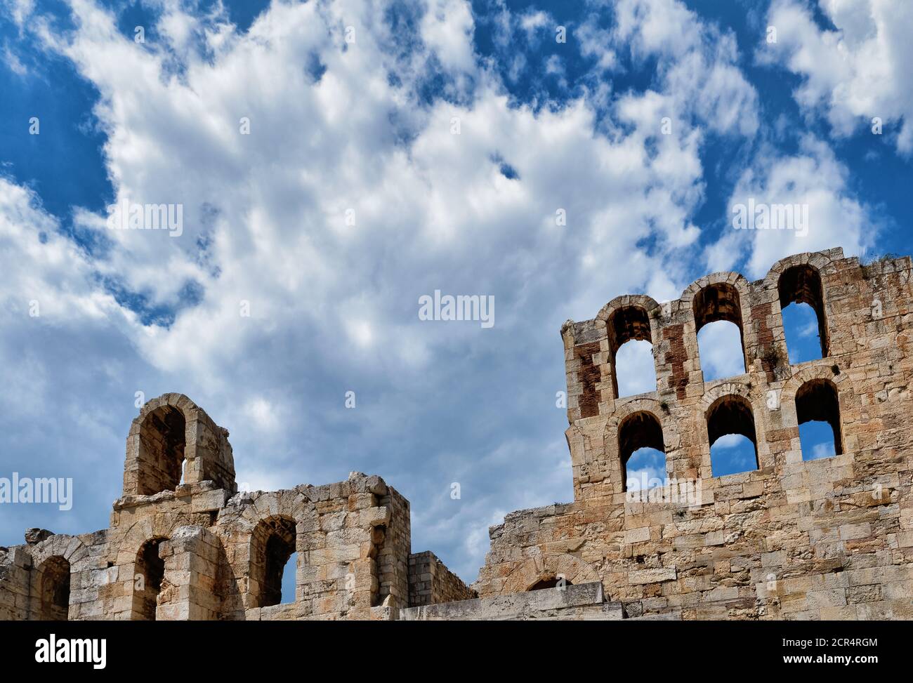 View of Odeon of Herodes Atticus theater on Acropolis hill, Athens ...