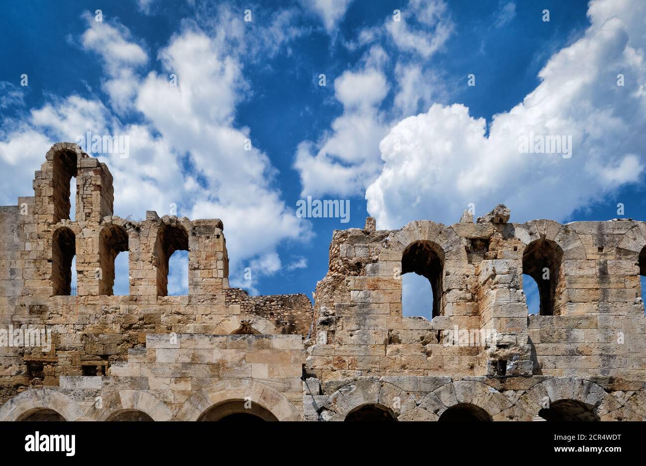View of Odeon of Herodes Atticus theater on Acropolis hill, Athens ...