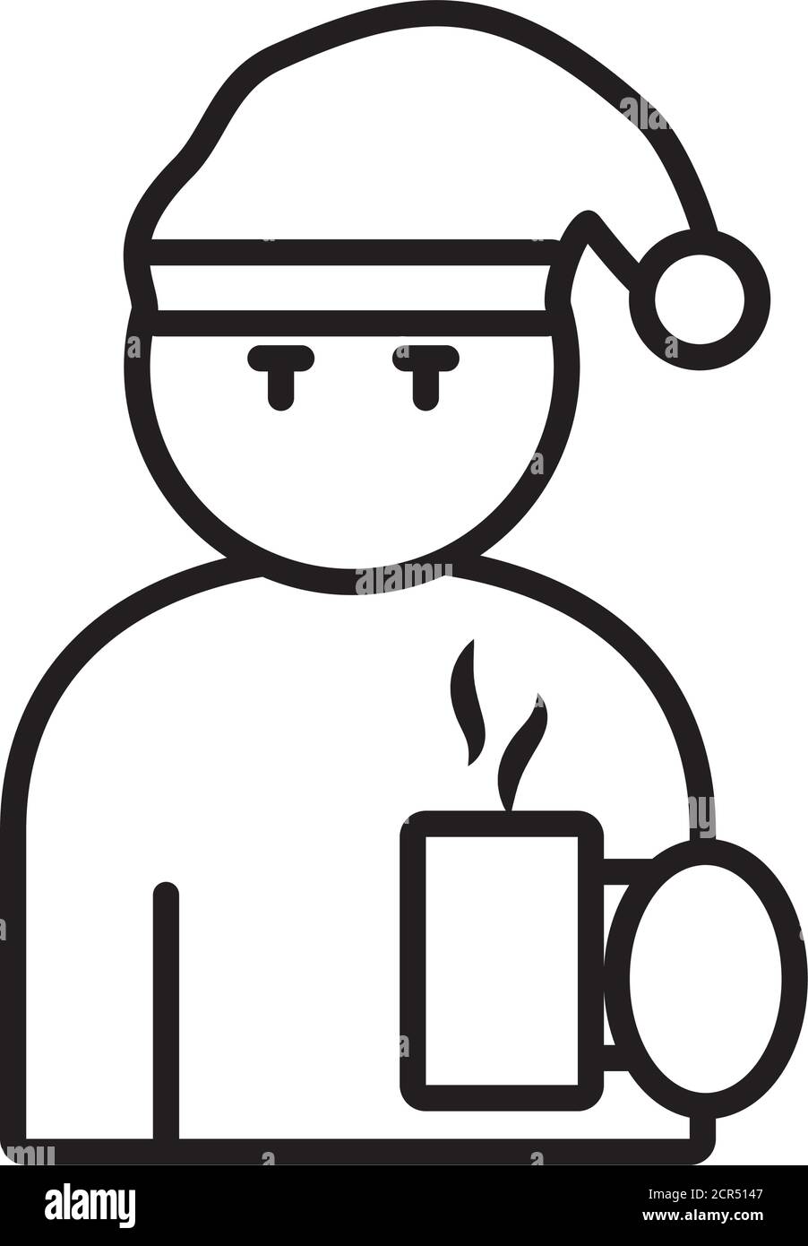 man with sleep hat and coffee mug icon over white background, line ...