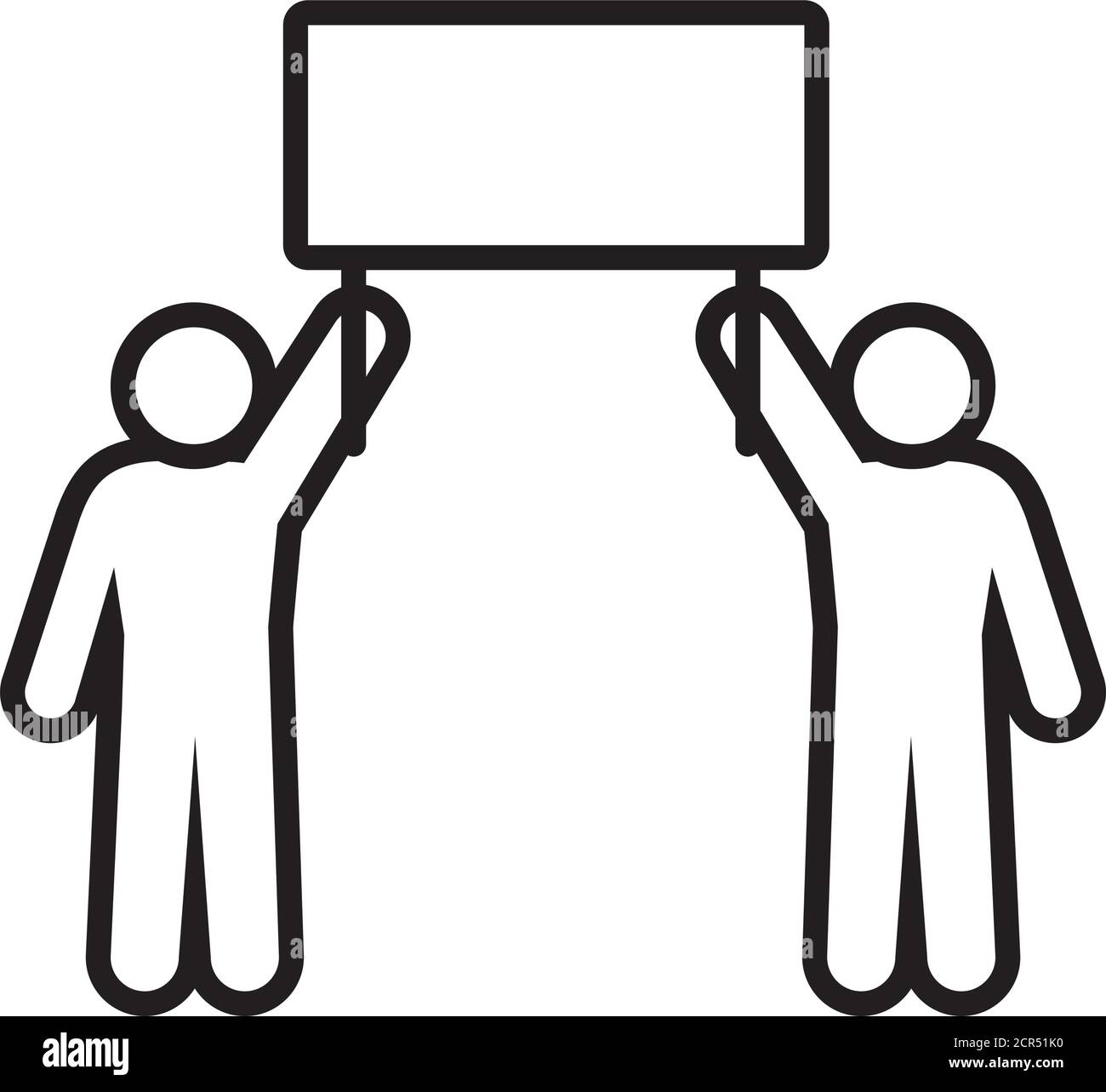 pictogram men holding up a sign over white background, line style ...