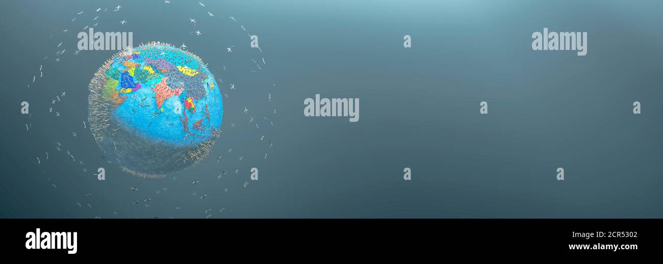 3d illustration of earth globe, boxes and planes, transportation ...