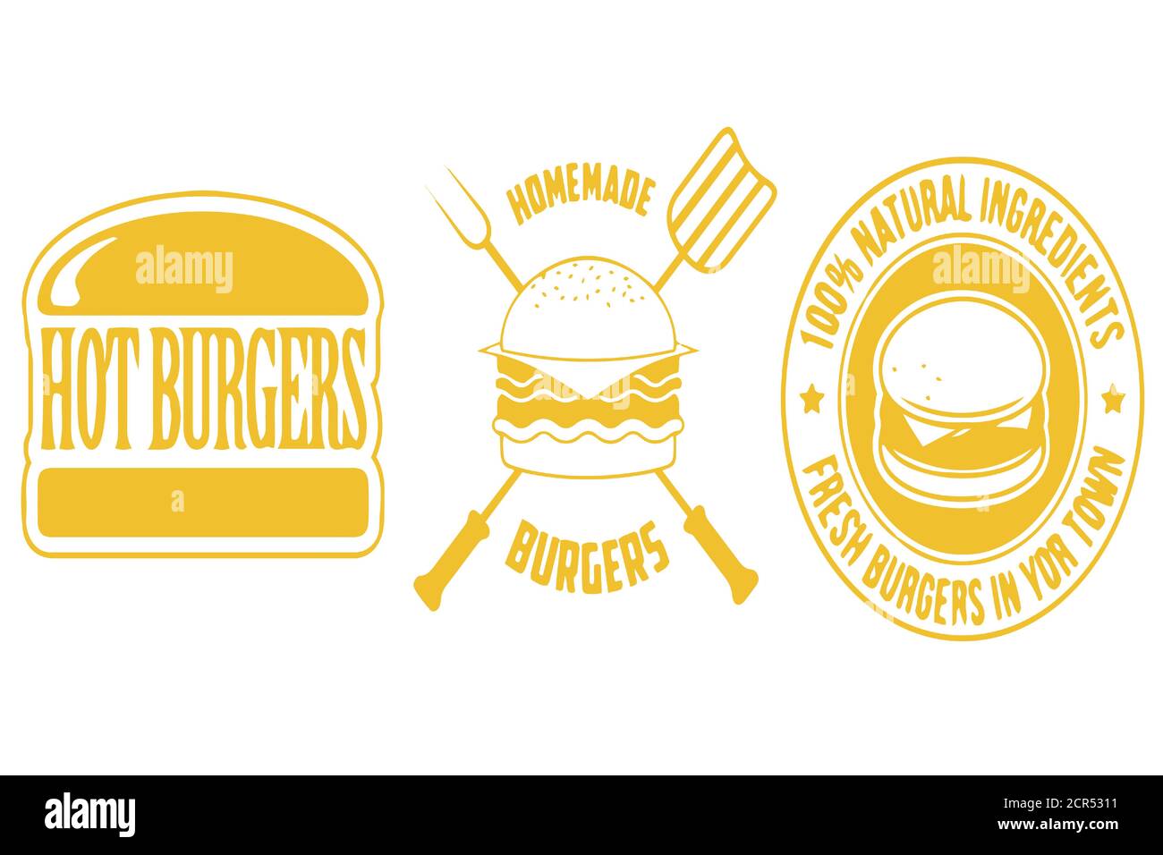 Assorted burger illustrations and badges on transparent background ...