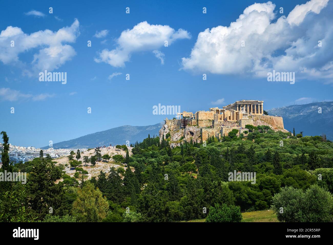 Great view of Acropolis hill from Pnyx hill on summer day with great ...