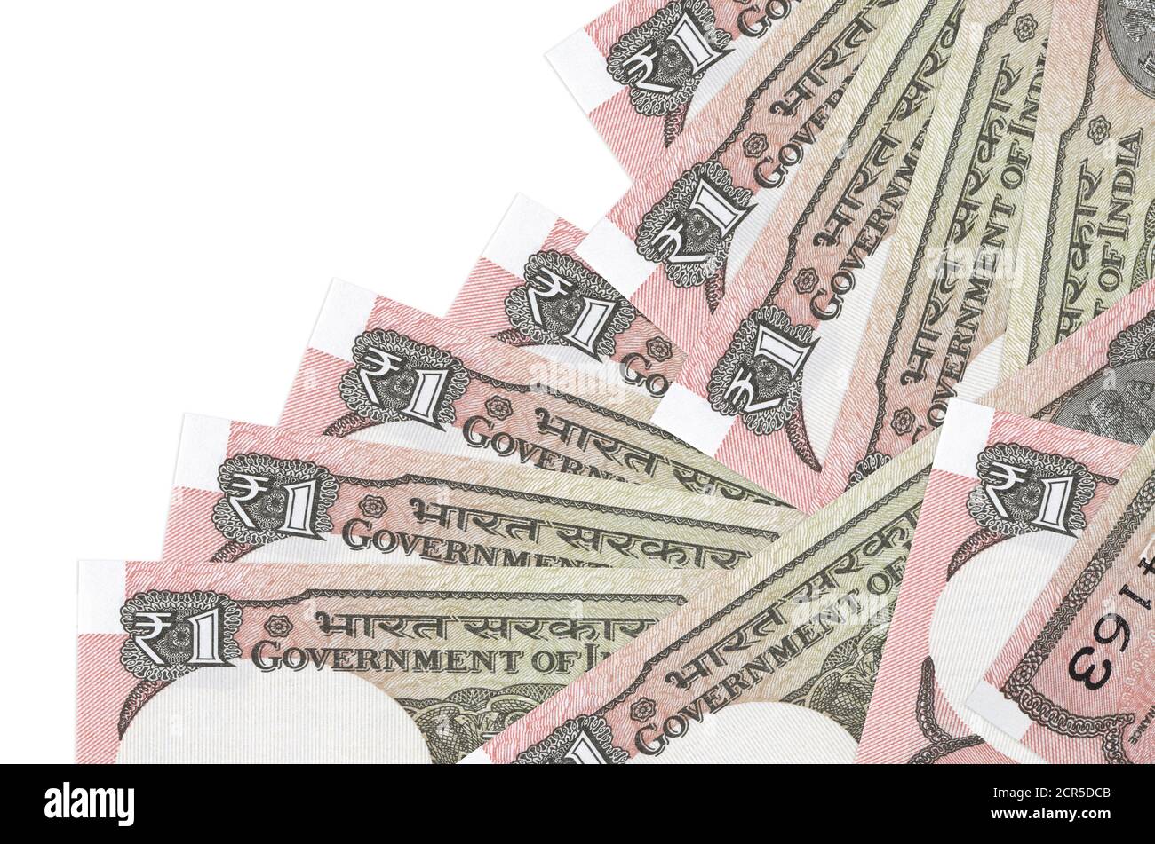 1 Indian rupee bills lies in different order isolated on white. Local ...
