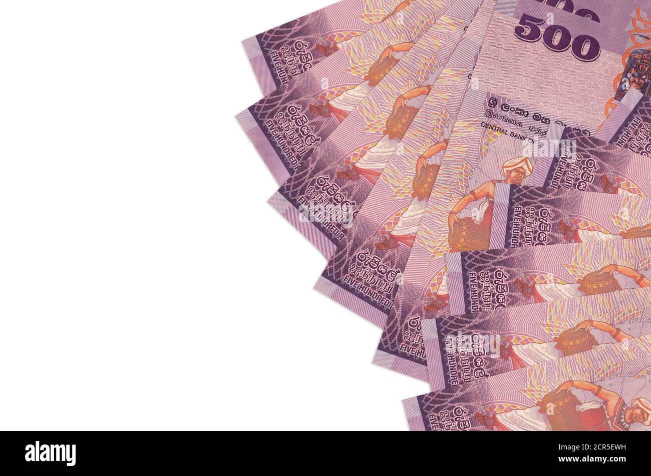 500 Sri Lankan rupees bills lies isolated on white background with copy ...