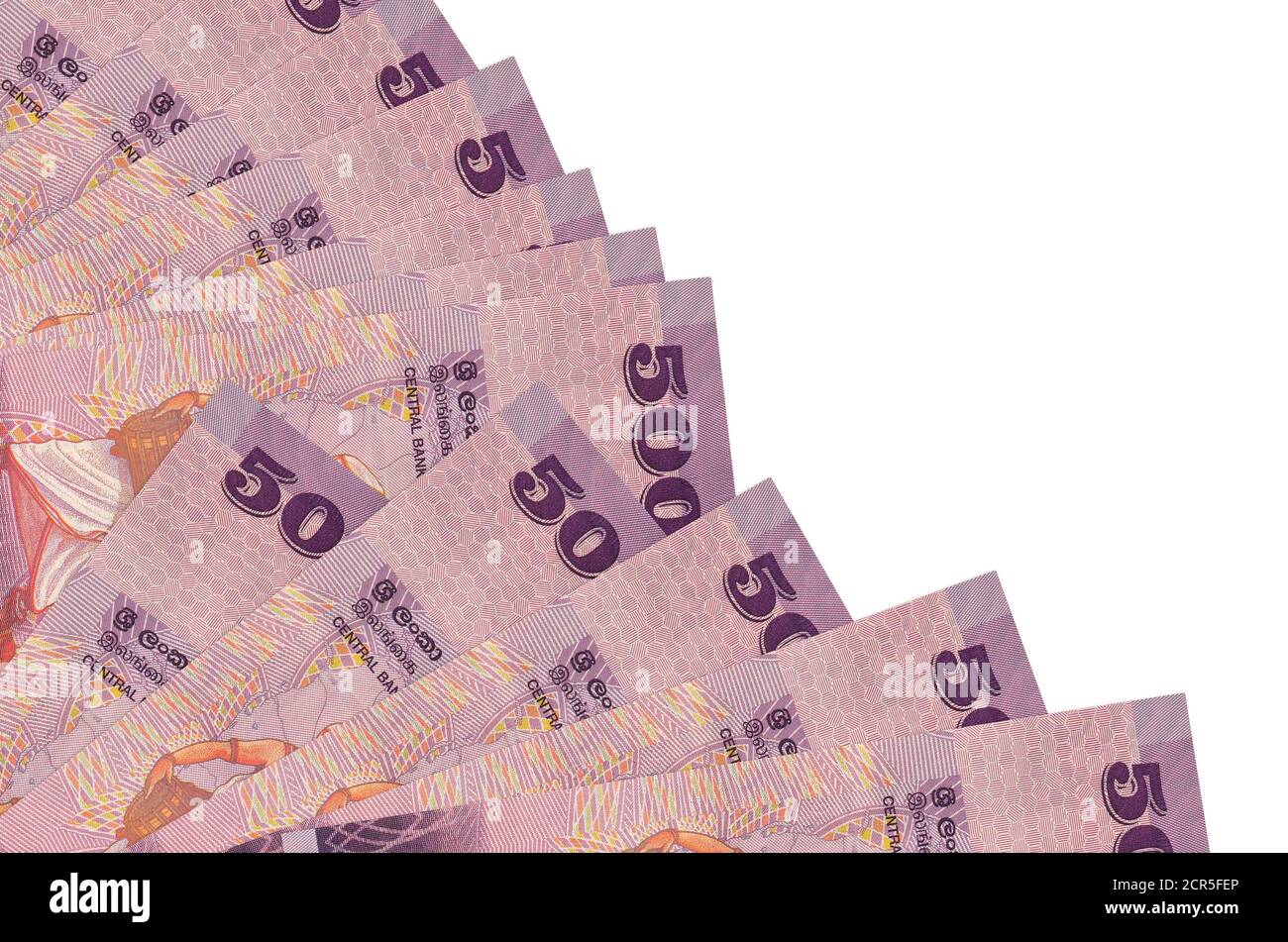 500 Sri Lankan rupees bills lies isolated on white background with copy ...