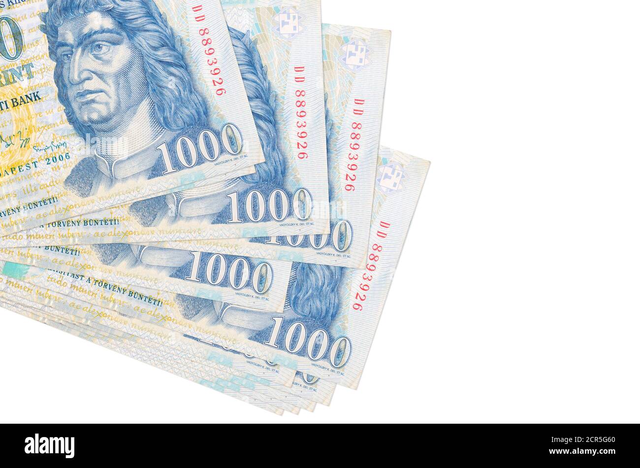 1000 Hungarian forint bills lies in small bunch or pack isolated on ...
