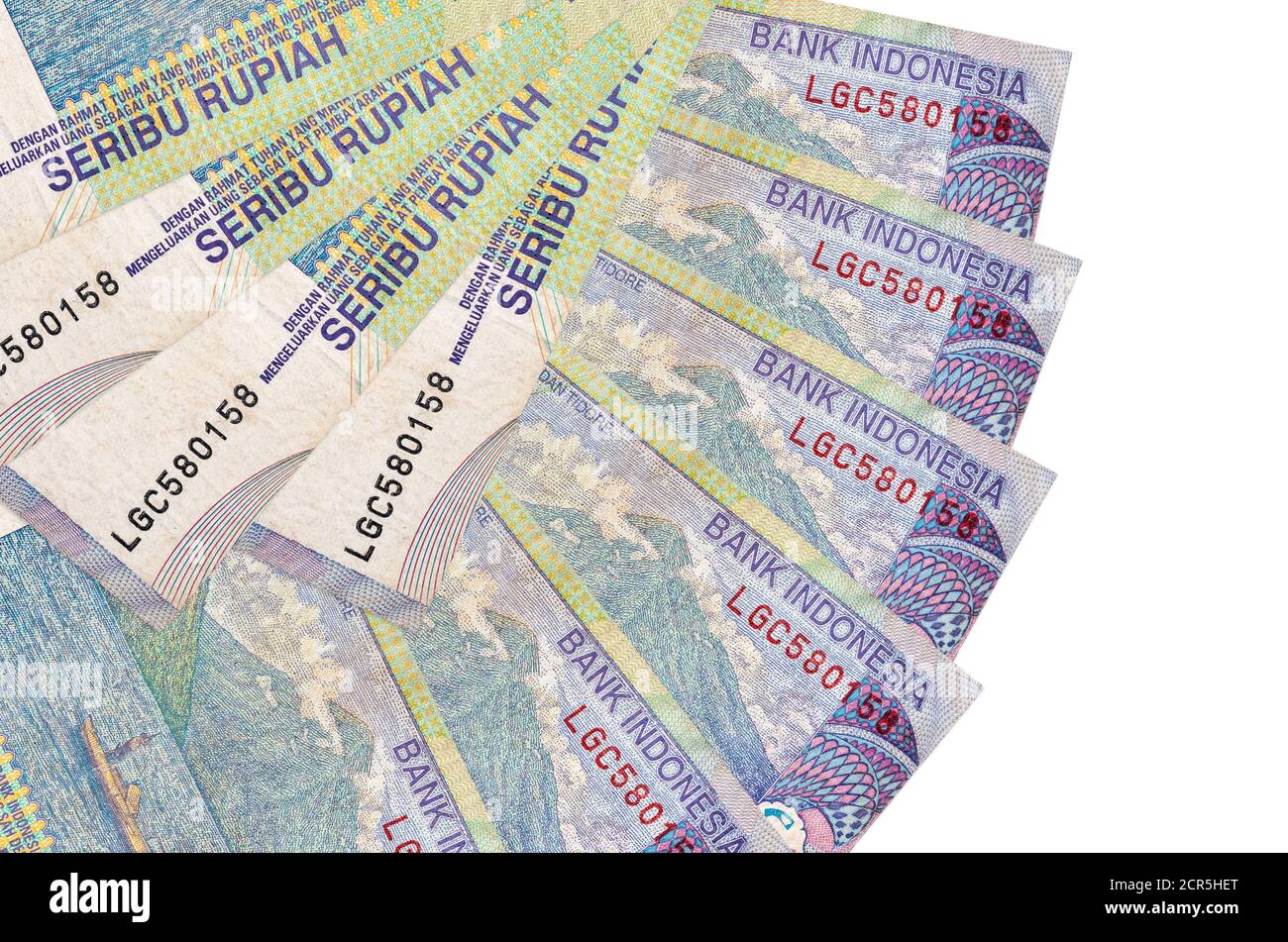 1000 Indonesian rupiah bills lies isolated on white background with ...