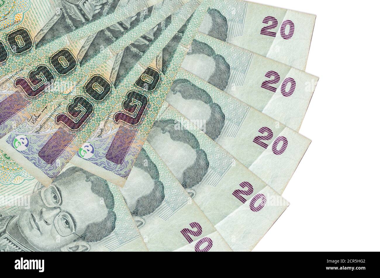 20 Thai Baht bills lies isolated on white background with copy space ...