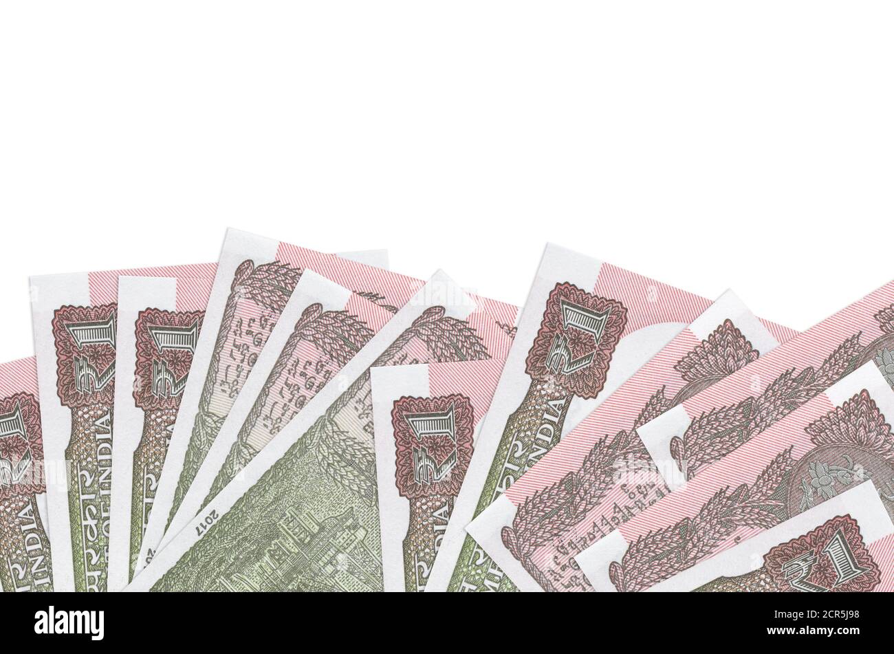 1 Indian rupee bills lies on bottom side of screen isolated on white ...
