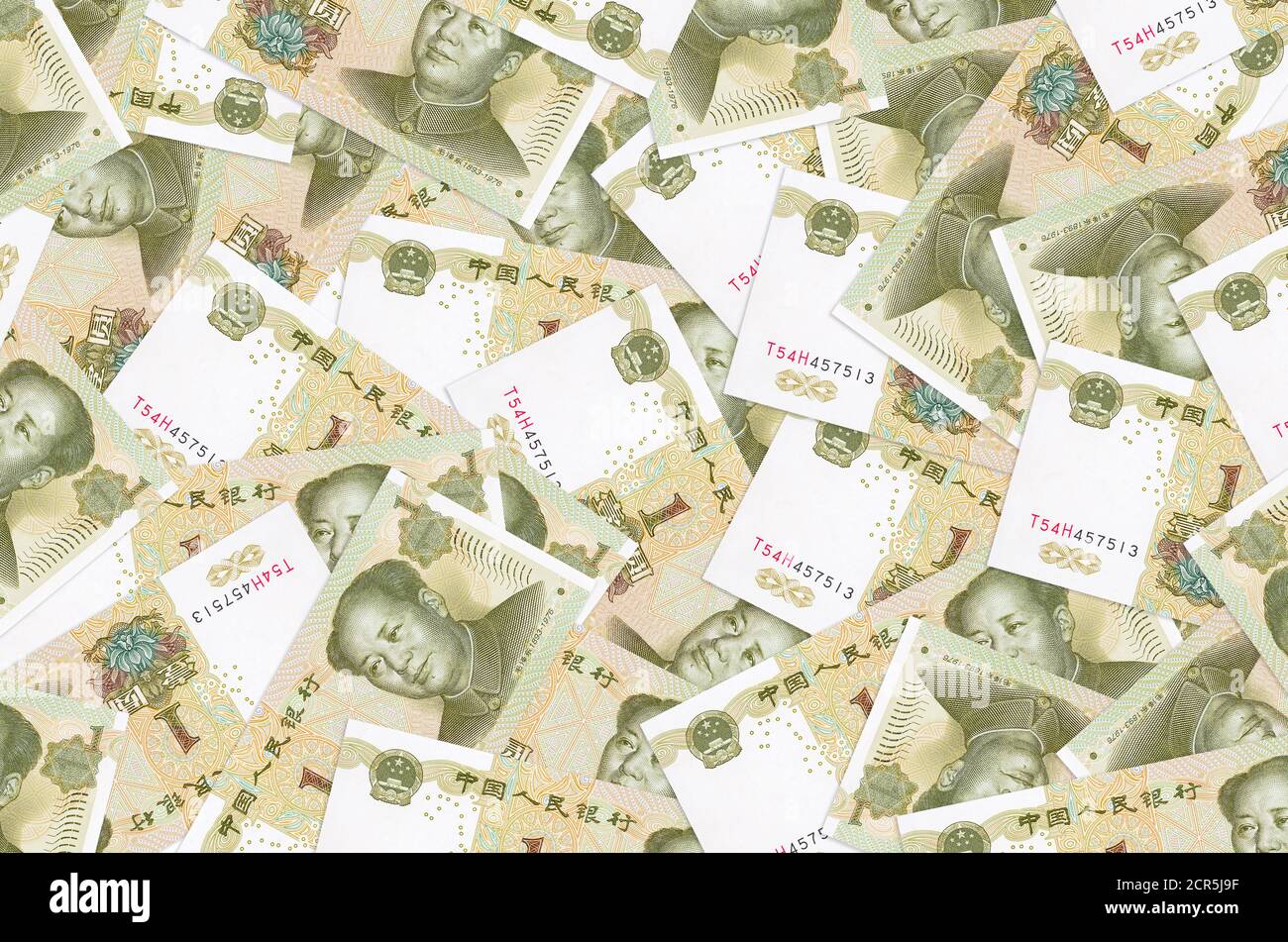 1 Chinese yuan bills lies in big pile. Rich life conceptual background ...
