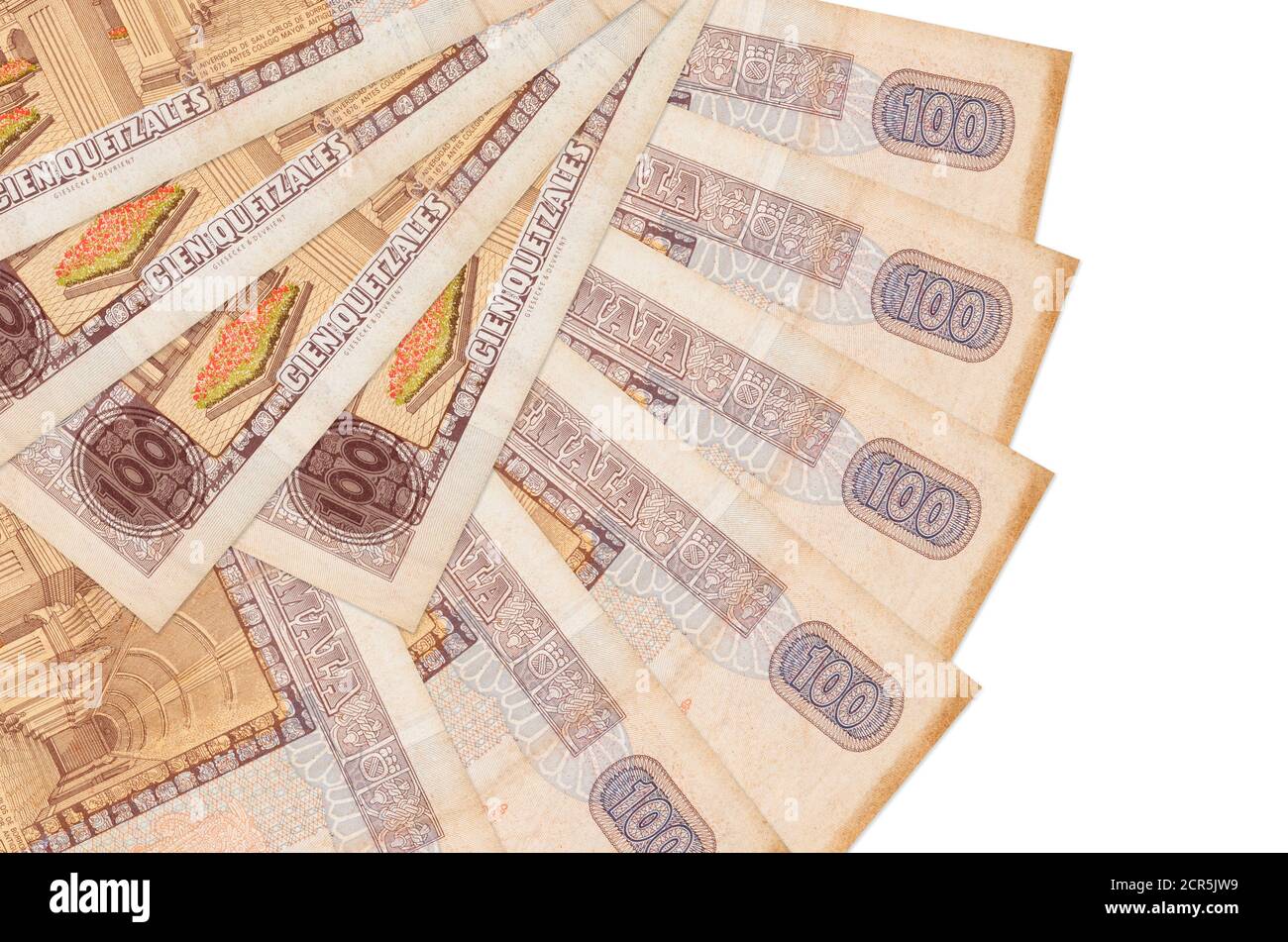 100 Guatemalan quetzales bills lies isolated on white background with ...