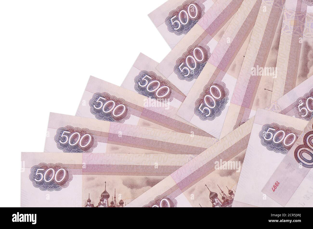 500 russian rubles bills lies in different order isolated on white ...