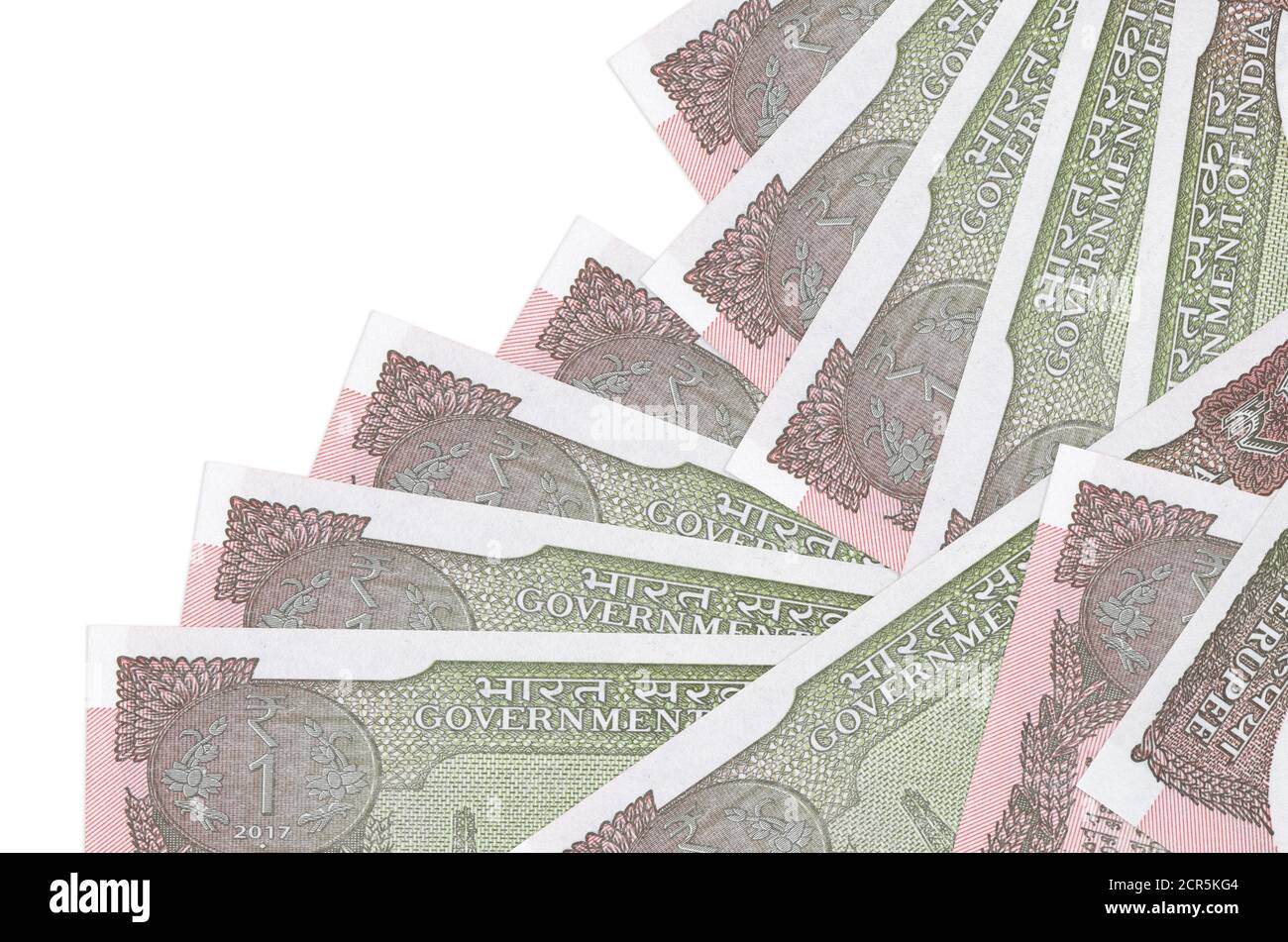 1 Indian rupee bills lies in different order isolated on white. Local ...