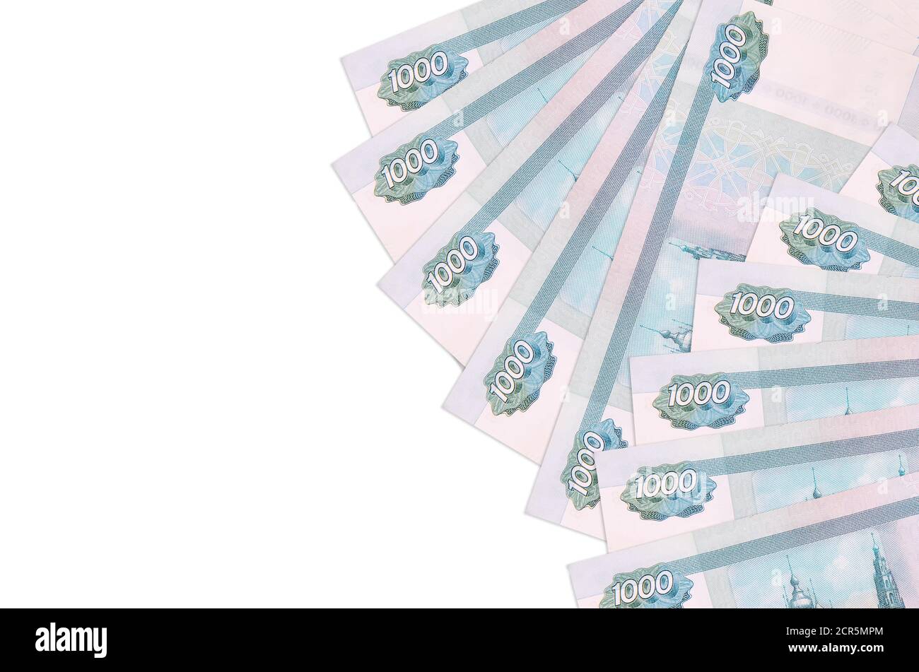 1000 russian rubles bills lies isolated on white background with copy ...