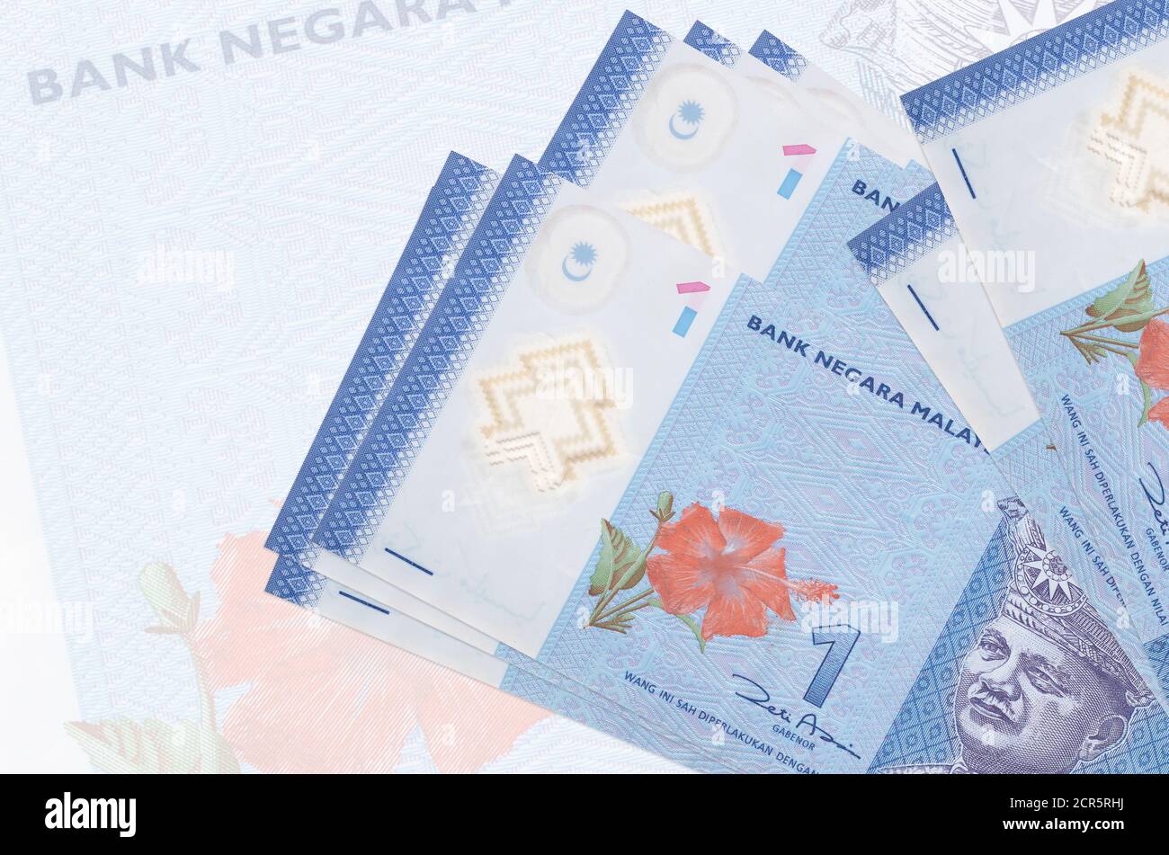 1 Malaysian ringgit bills lies in stack on background of big semi ...