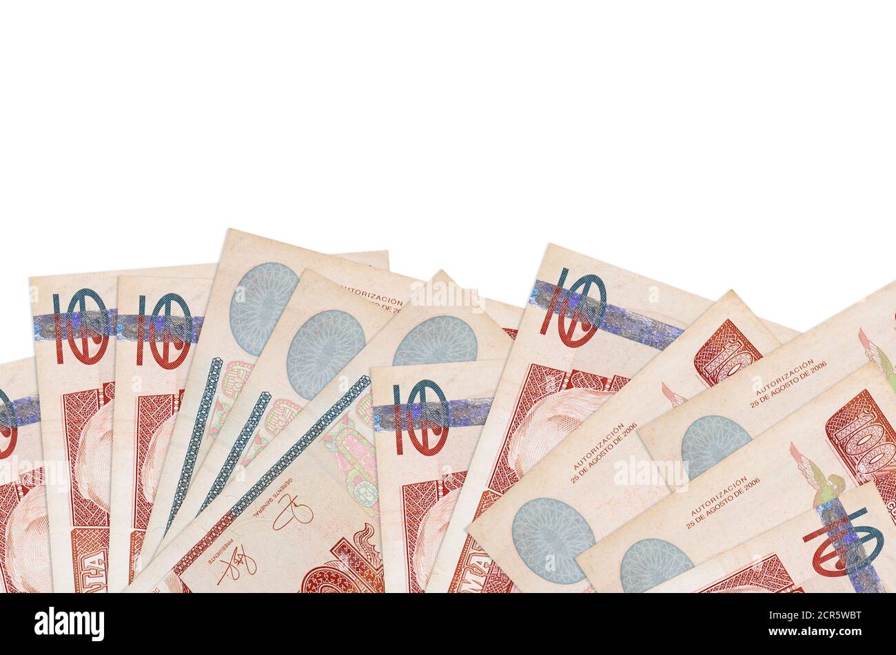 100 Guatemalan quetzales bills lies on bottom side of screen isolated ...