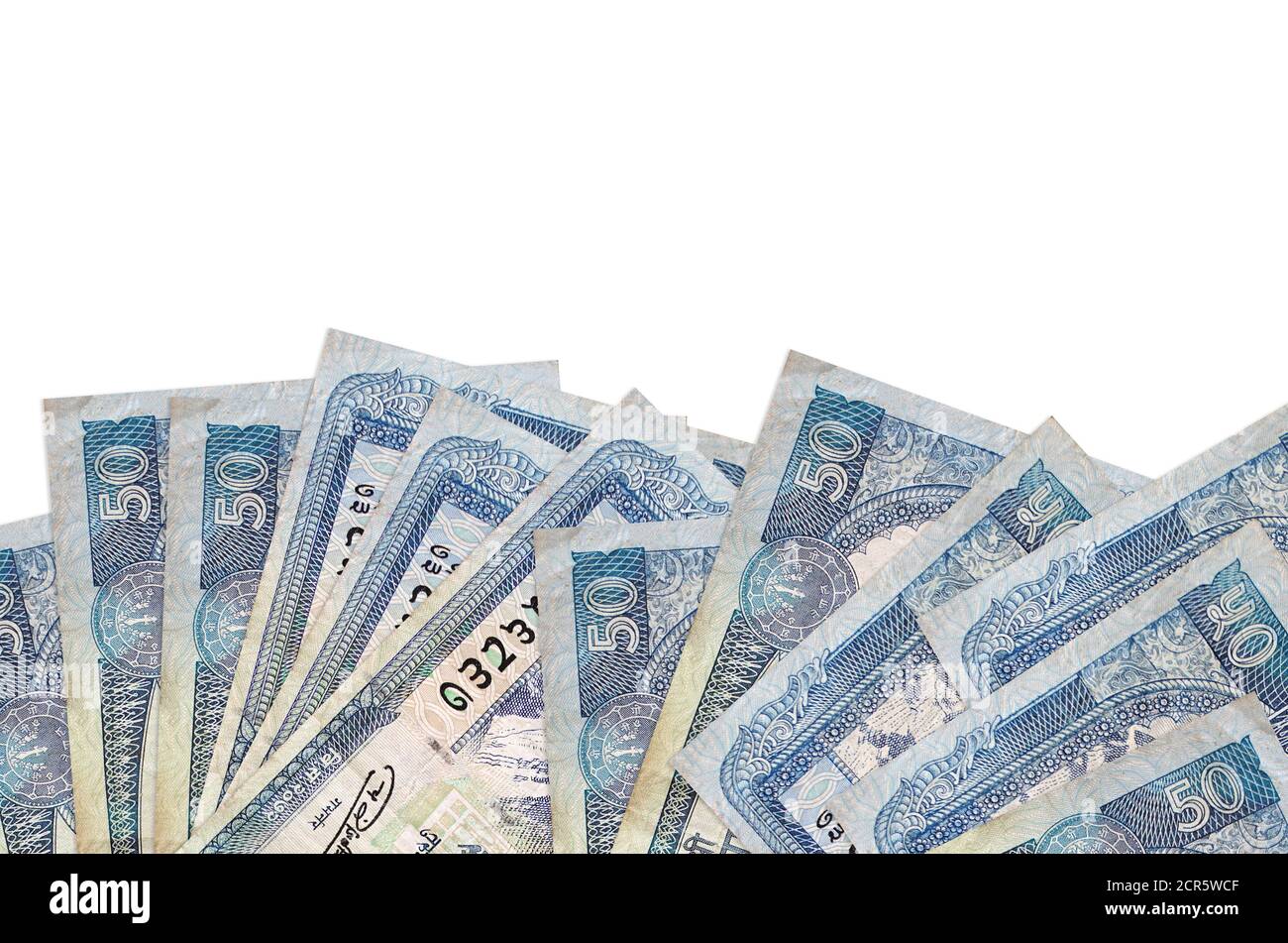 50 Nepalese rupees bills lies on bottom side of screen isolated on ...