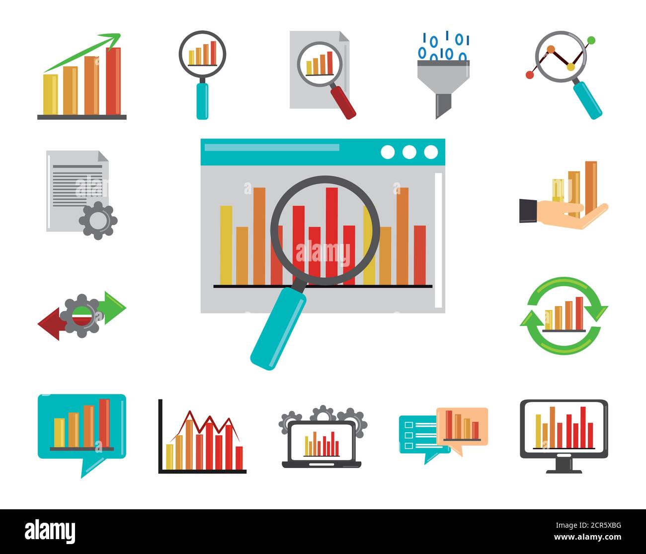data analysis, business strategy and investment flat icons set vector ...