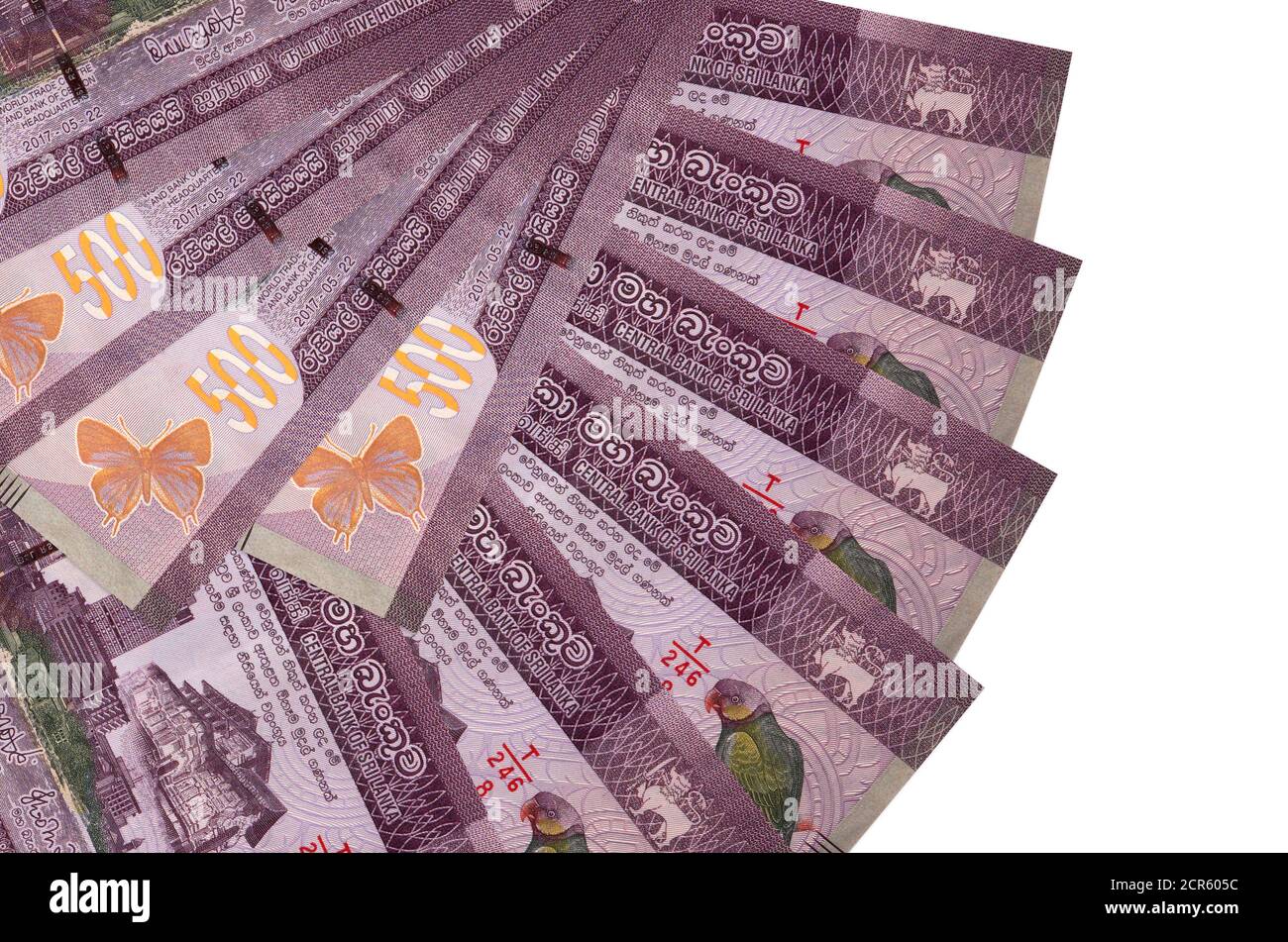 500 Sri Lankan rupees bills lies isolated on white background with copy ...