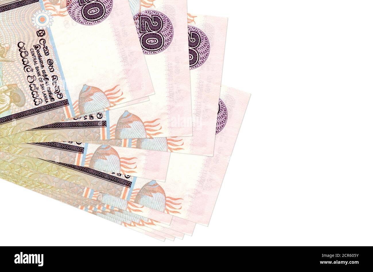 20 Sri Lankan rupees bills lies in small bunch or pack isolated on ...