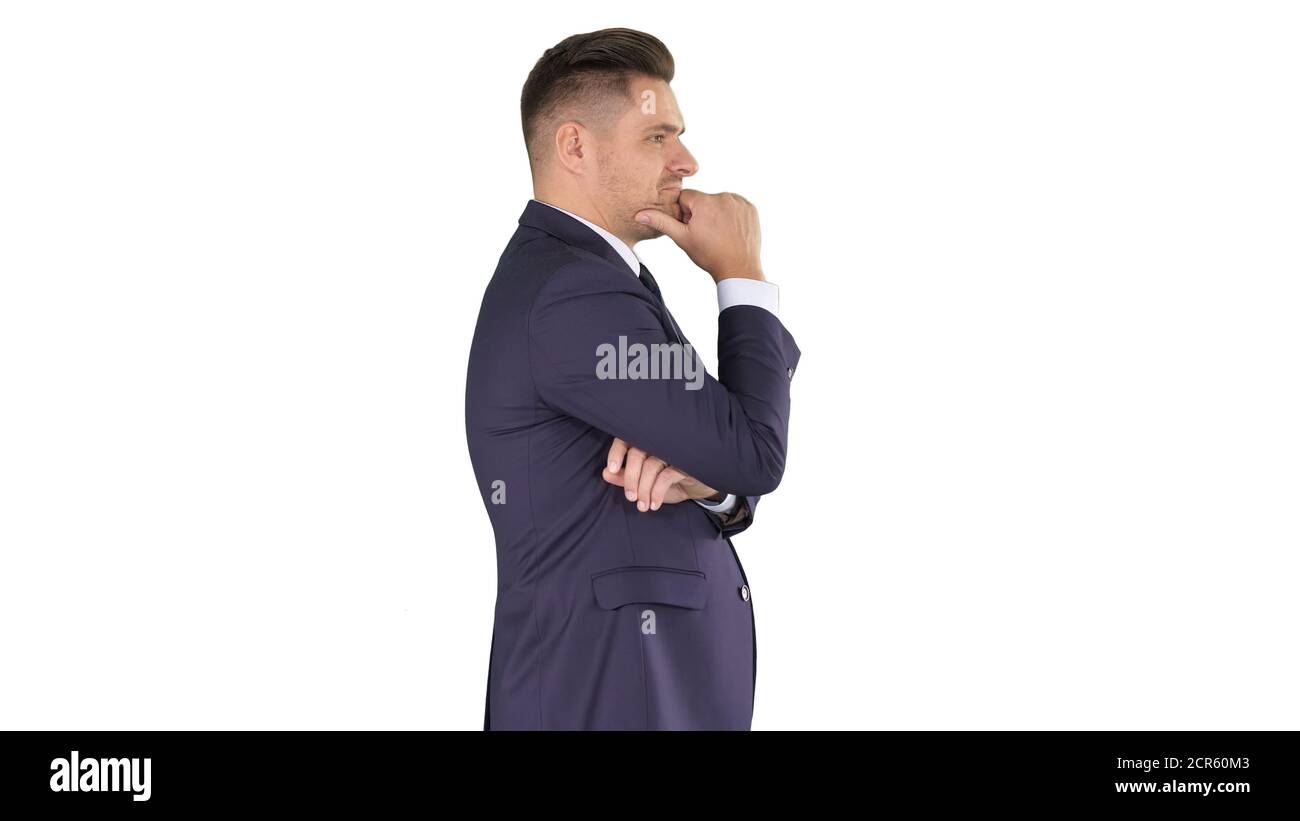 Senior white businessman looking and checking out the object on Stock ...