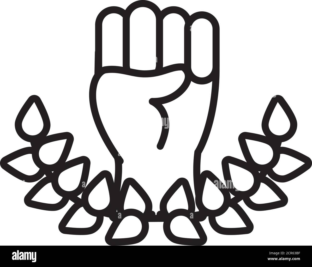 human rights concept, decorative leaves wreath and raised hand with ...