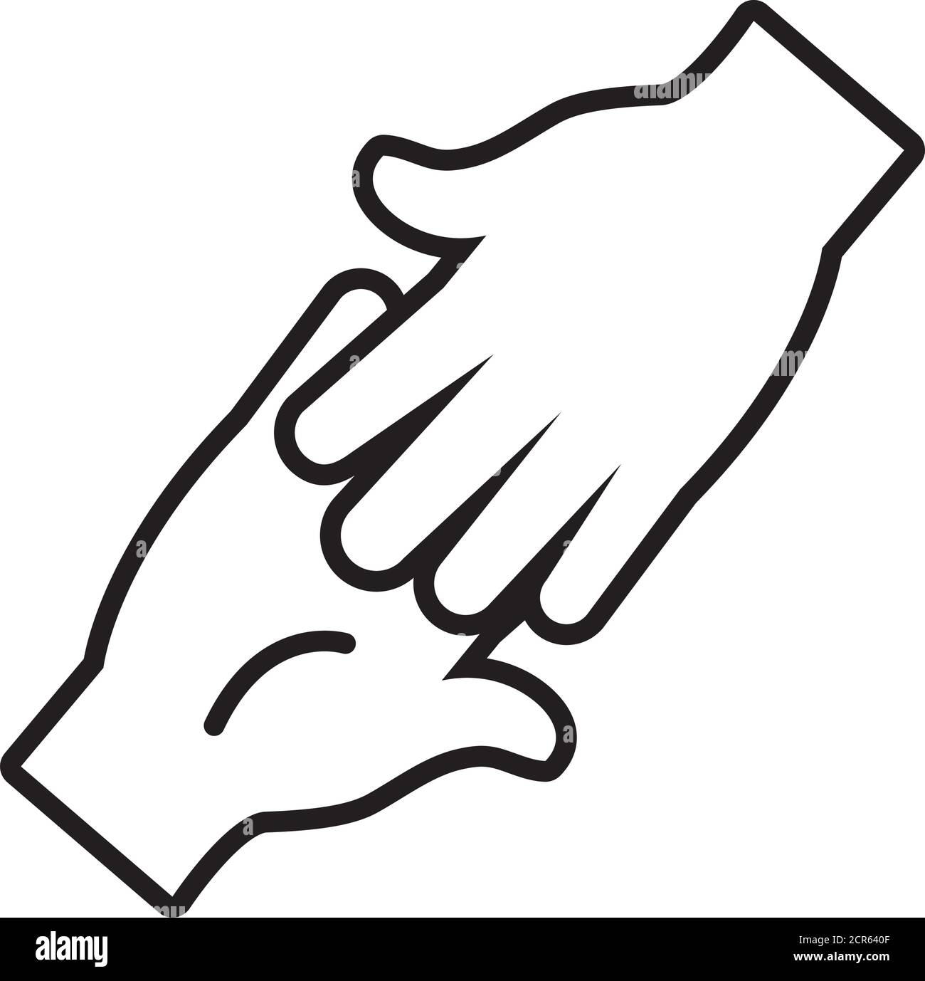 hands touching icon over white background, line style, vector ...