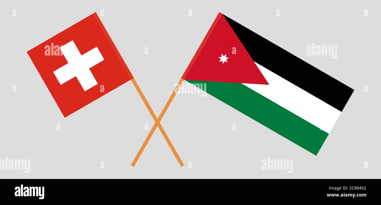 Crossed flags of Jordan and Switzerland. Official colors. Correct ...