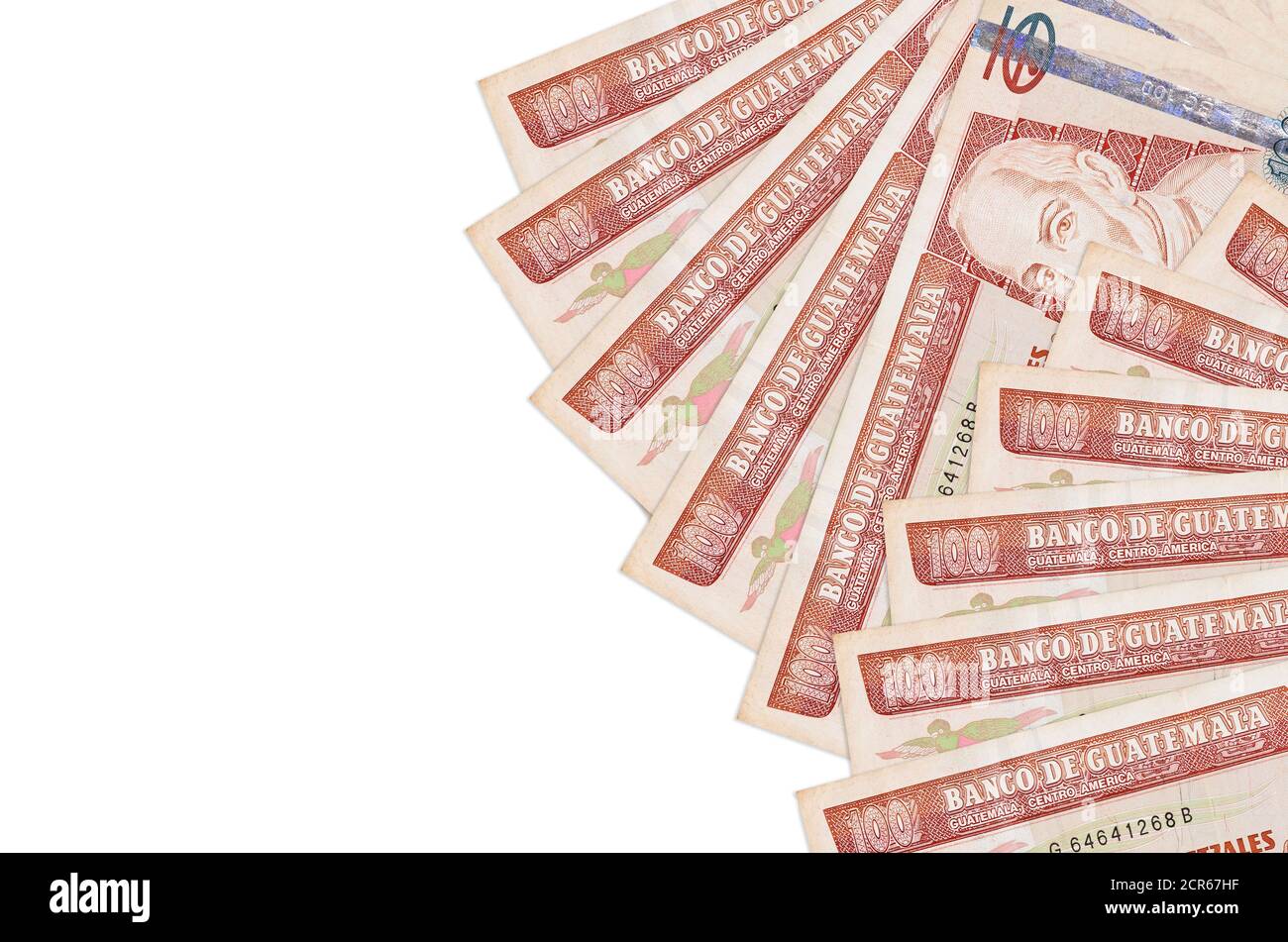 100 Guatemalan quetzales bills lies isolated on white background with ...