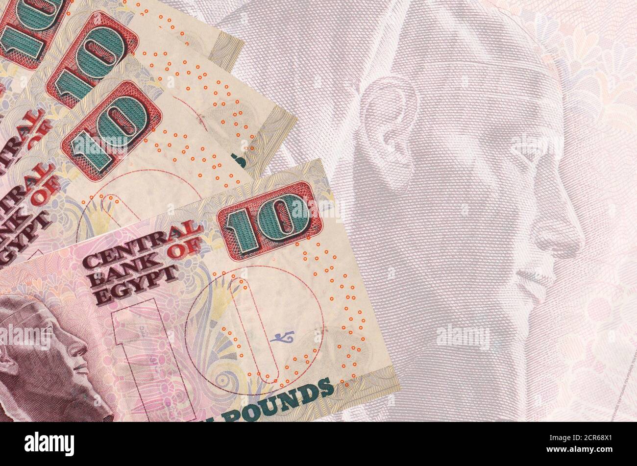 10 Egyptian pounds bills lies in stack on background of big semi ...