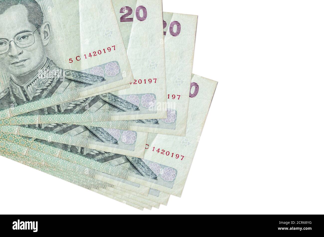 20 Thai Baht bills lies in small bunch or pack isolated on white ...