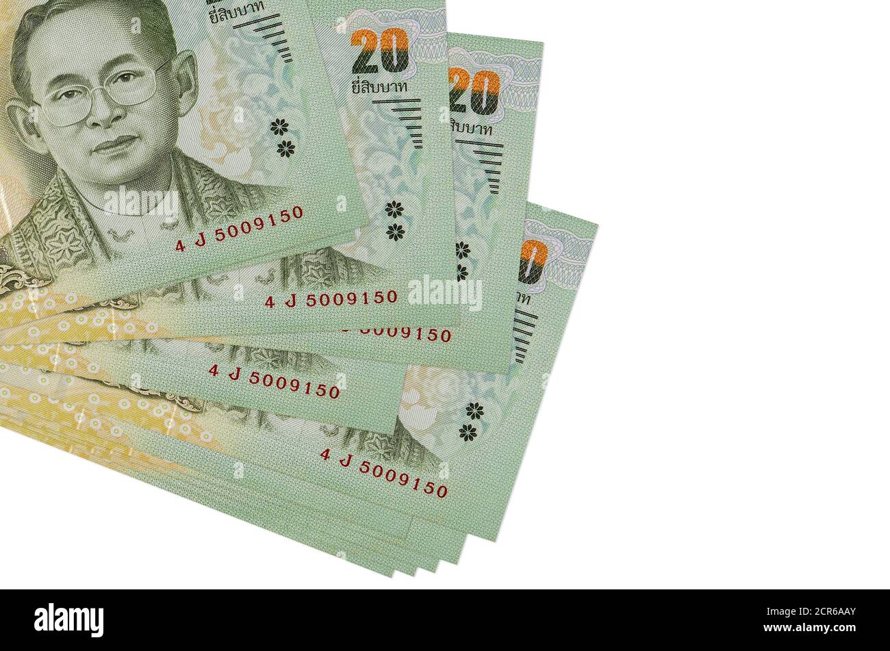 20 Thai Baht bills lies in small bunch or pack isolated on white ...