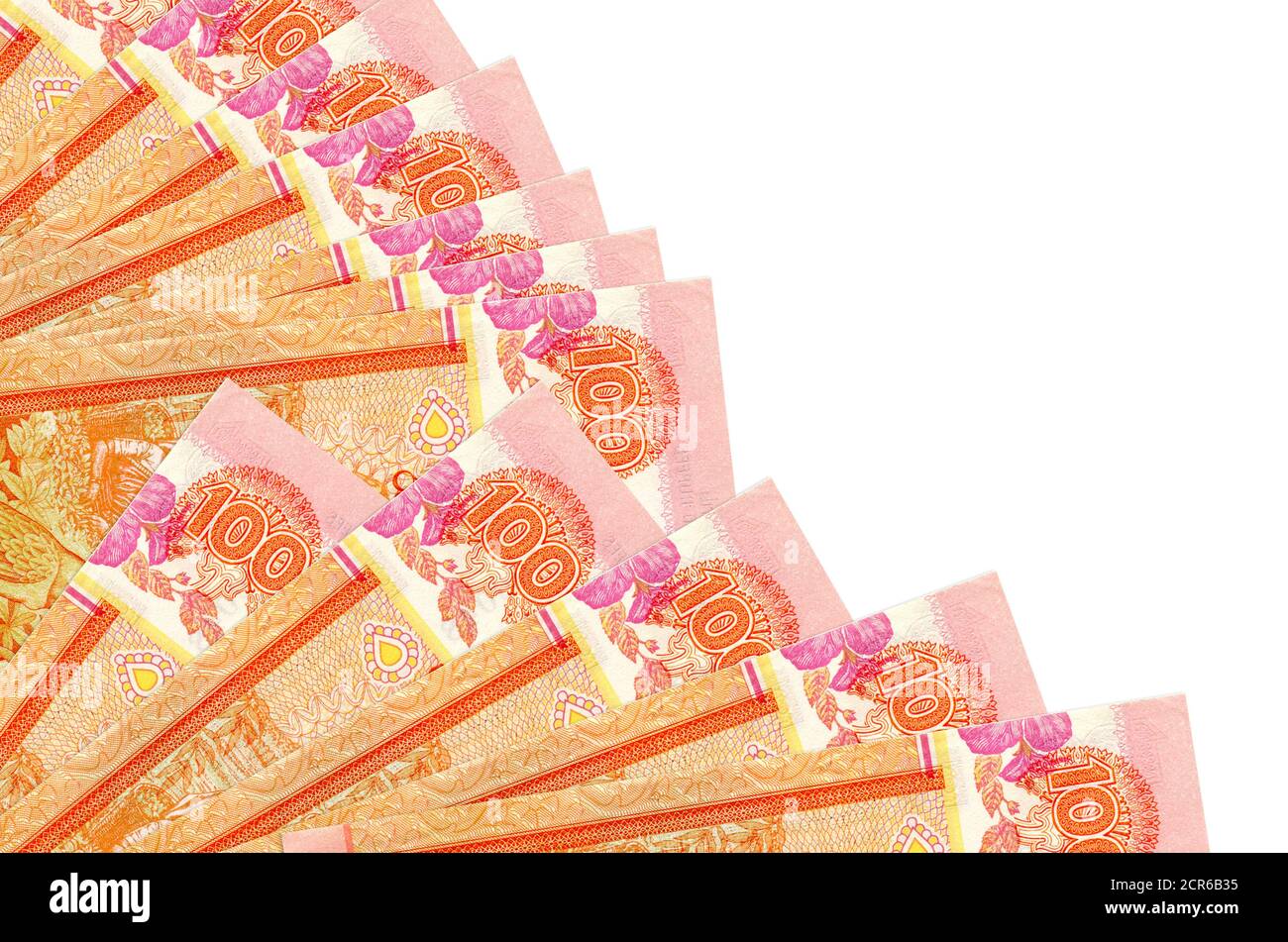 100 Sri Lankan rupees bills lies isolated on white background with copy ...