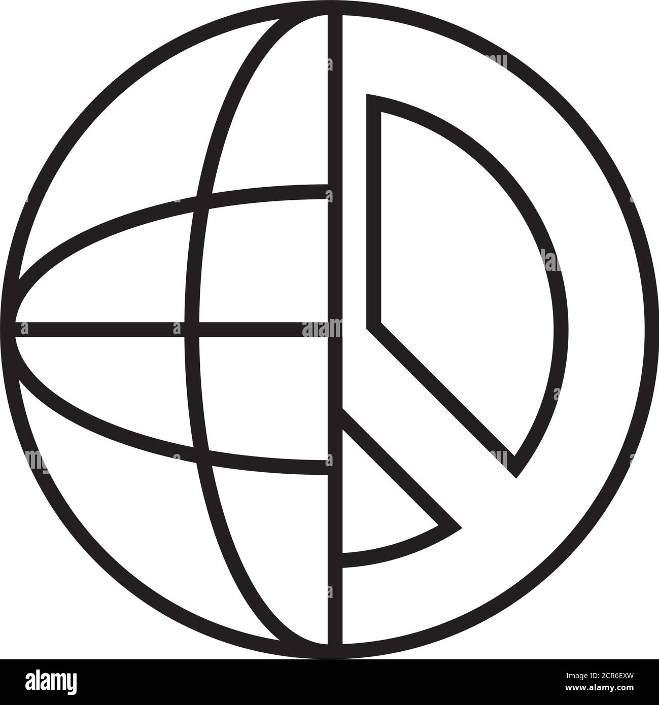 global sphere with half peace symbol over white background, line style ...