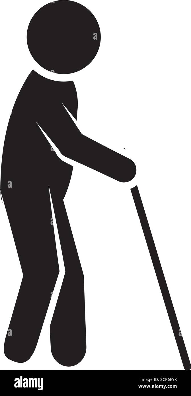 disabilities concept, pictogram old man walking with a cane over white ...
