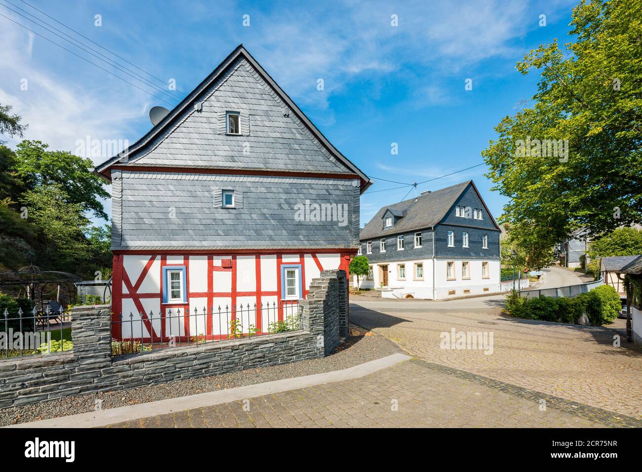 Dill Castle and historical buildings in the village of the same name in ...