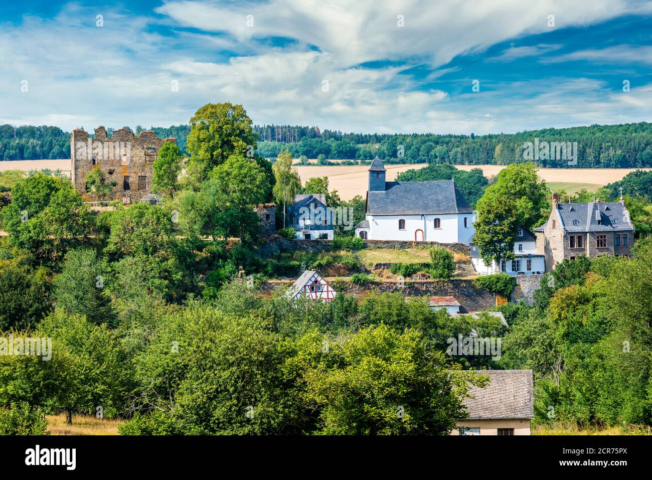 Dill Castle and historical buildings in the village of the same name in ...