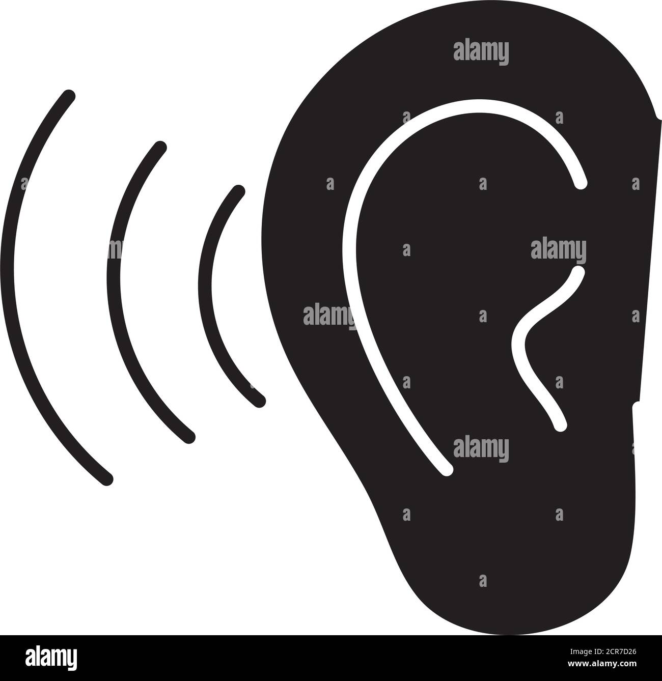 Human ear sign icon over white background, silhouette style, vector ...