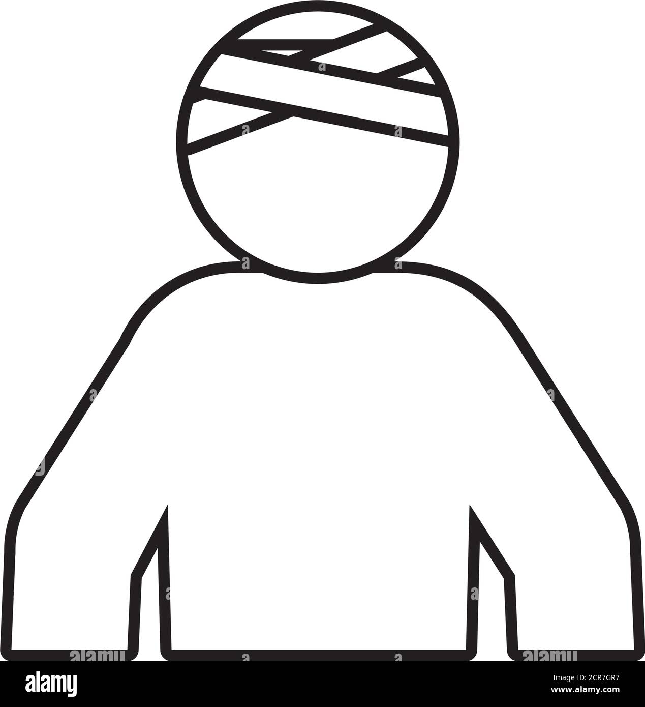 pictogram man with bandages on the head over white background, line ...