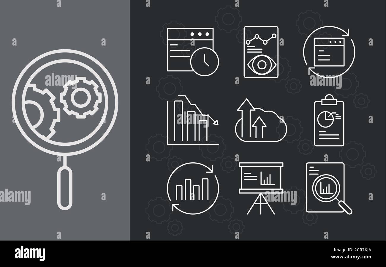 data analysis, business marketing strategy line icons pack vector ...