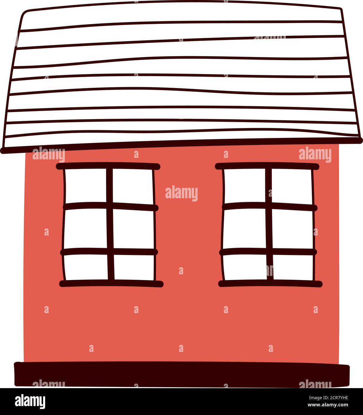 cottage cartoon two windows facade isolated design white background ...