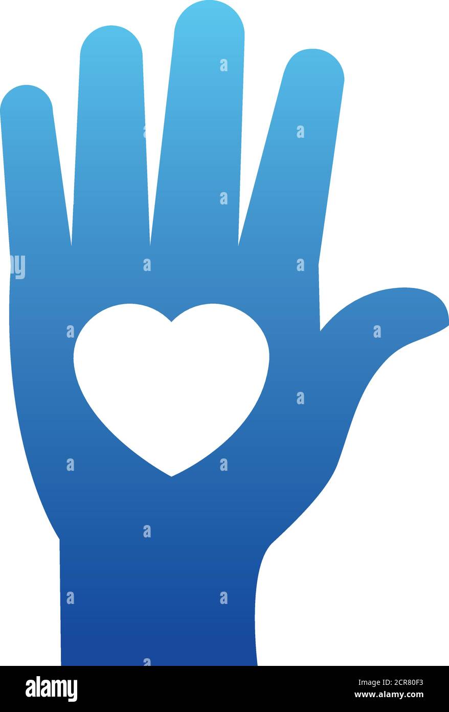 hand with heart icon over white background, gradient style, vector ...
