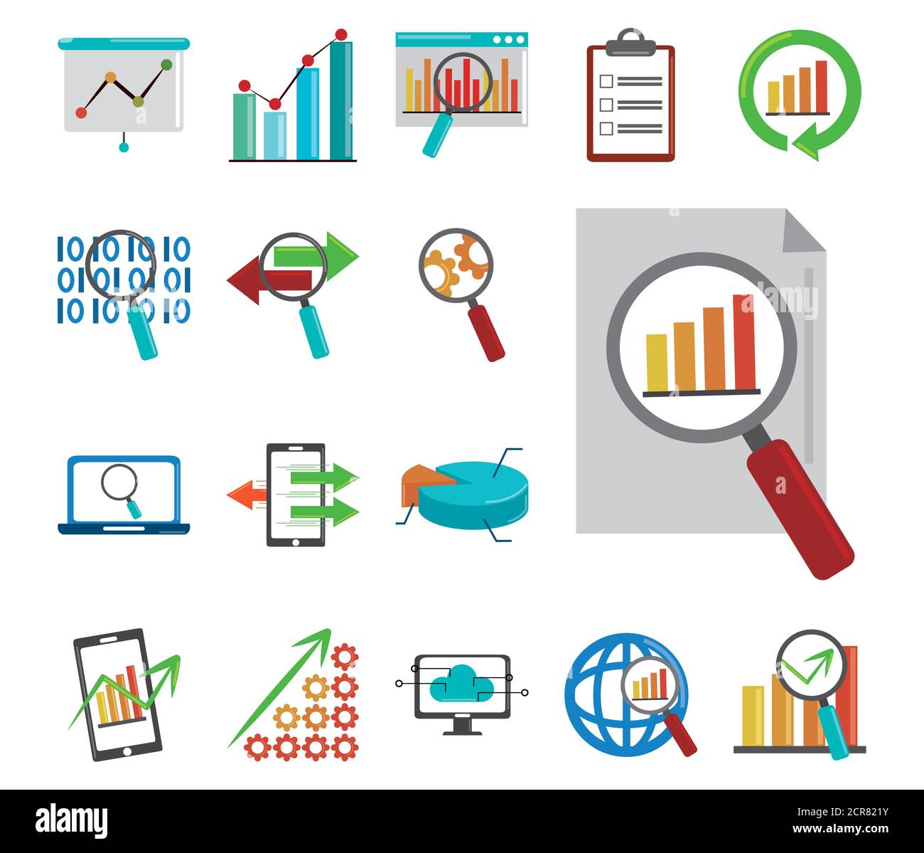 data analysis, business financial economy digital collection flat icons ...