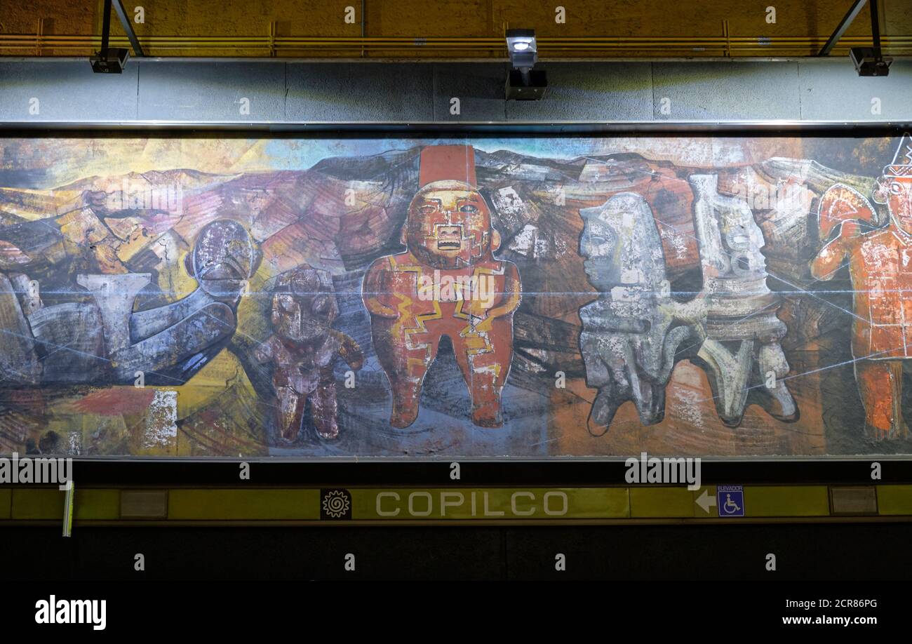 Mexico, Mexico. January 8, 2020. Art mural inside the Copilco metro ...
