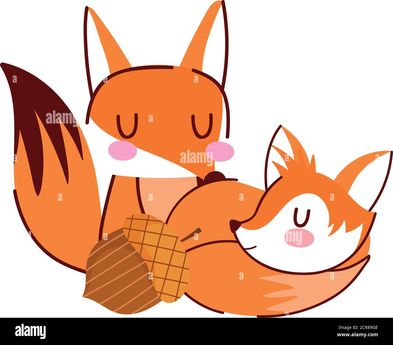 hello autumn, cute foxes acorn cartoon white background vector ...