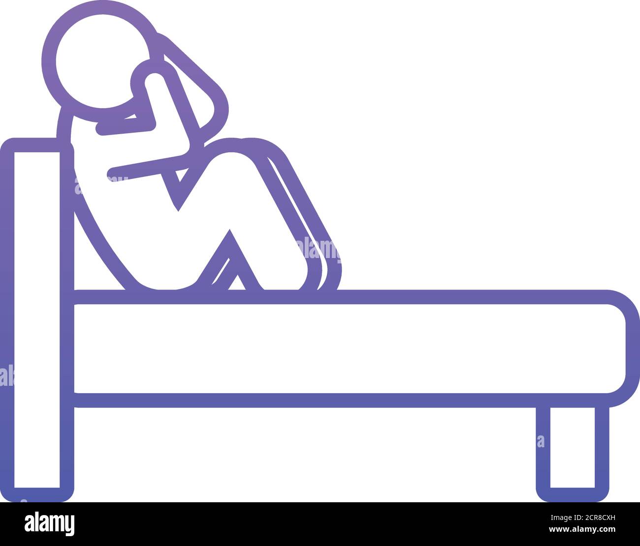 Insomnia design, man suffers from lack of sleep sitting on bed over ...