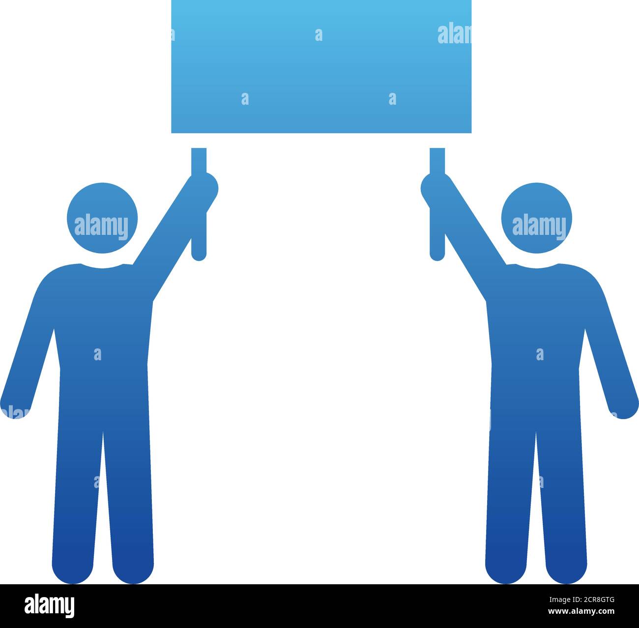 pictogram men holding up a sign over white background, gradient style ...