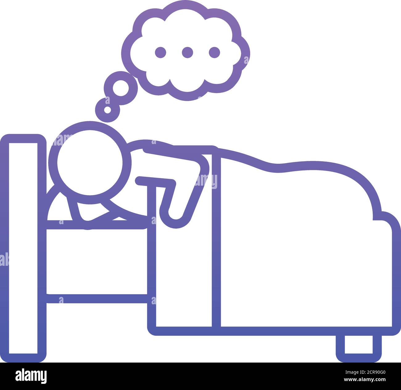 man in the bed thinking over white background, gradient style, vector ...