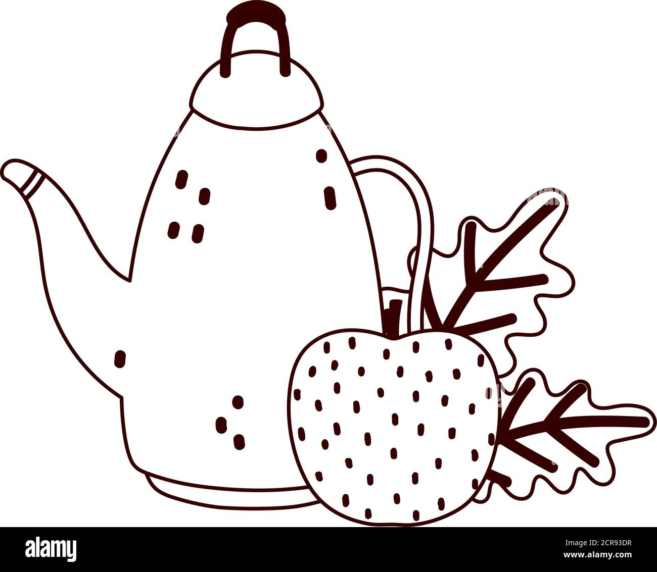 autumn leaves teapot apple isolated design white background vector ...